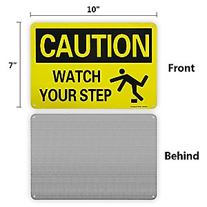 Enjoyist 2-Pack Safety Sign Caution Watch Your Step Sign, 10"x 7" .04" Aluminum Reflective Sign Rust Free Aluminum-UV Protected and Weatherproof