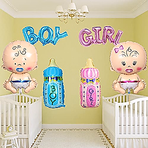 Xihuimay 6pcs Baby Boy Girl Party Balloons Helium Balloon Gender Reveal Balloon Baby Boy/Girl Blue/Pink Bottle Boy/Girl Letter Foil Balloon for It is a Boy/Girl Baby Shower Birthday Party Decoration