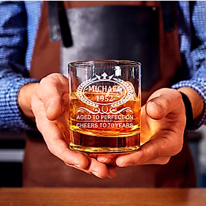 Personalized Whiskey Glass For Men and Women, Aged To Perfection 11oz Old Fashioned Custom Whiskey Glass Birthday Gift For Him and Her, Customized Engraved Etched Monogram Rocks Cocktail Glass