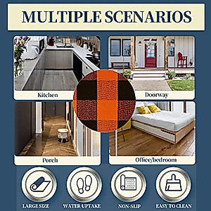 SEEKSEE Cotton Buffalo Plaid Rug 27.5"x43" Orange and Black Hand Woven Checked Rug Washable Doormats Indoor Outdoor Rugs for Layered Front Door Mats, Porch, Kitchen, Farmhouse, Entryway