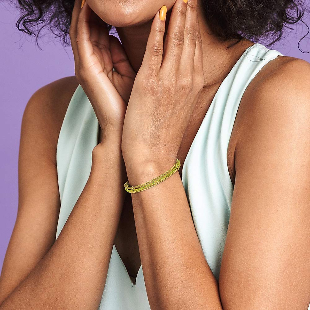 Gold Plated Babalawo Green and Yellow Beads Bangle Orula Bracelet for Women - Beautiful Gold Plated Orula Bangle Bracelet - Stylish Protection Jewelry for All Occasion