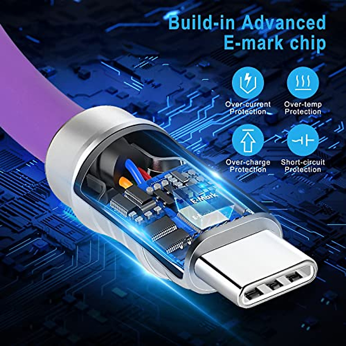 WLGQ USB C to USB C Cable, PD100W Skin-Friendly Liquid Silicone Material Fast Charging Cable USB Type C Interface Device Universal Charging Cable Purple 1.6Ft