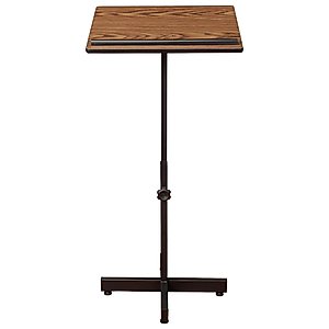 Oklahoma Sound Portable Presentation Series Adjustable Height Lectern Stand 16 Inch x 20 Inch Reading Surface with Book and Paper Stop, Medium Oak