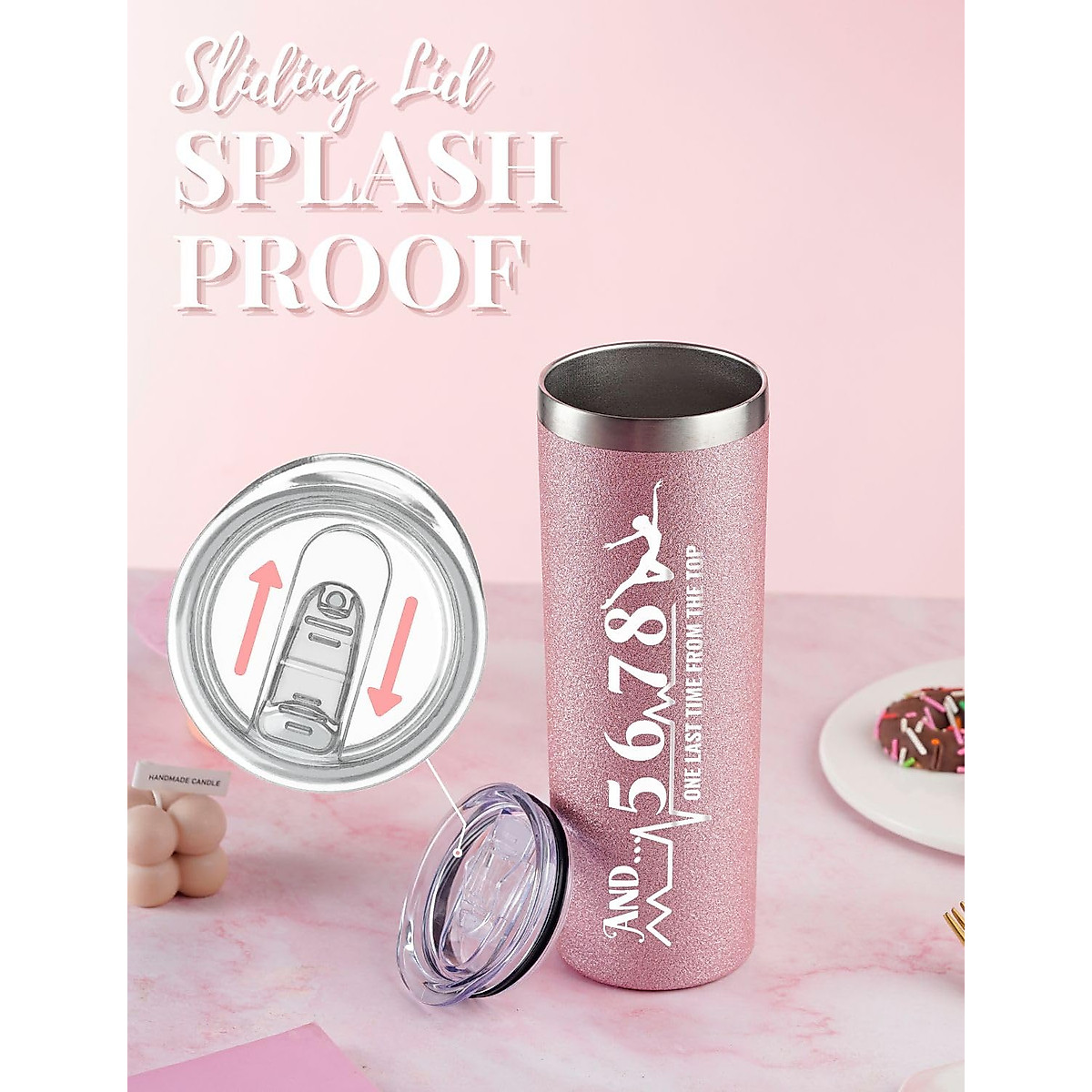 Onebttl Dance Teacher Gifts, Insulated Stainless Steel Wine Tumbler with Lid and Straw, 20 oz, Teacher Appreciation, Birthday, Christmas Gift, 5678, Glitter Rose Gold