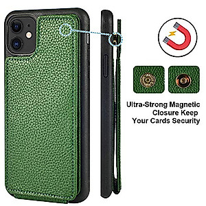 iPhone 11 Wallet Case, ZVE iPhone 11 Case with Credit Card Holder Slot Protective Shockproof Pocket Wallet Case Handbag Slim Leather Case for Apple iPhone 11,6.1 inch - Dard Green