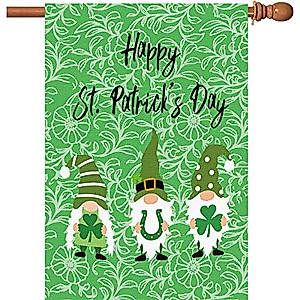 Surfapans Happy St Patricks Day House Flag 28x40 Inch Double Sided Outside Burlap Gnome Green Shamrock Clover Large Outdoor Yard Flags Porch Home Farmhouse Decoration