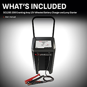 Schumacher Electric SC1285 Fully Automatic Wheeled Battery Charger and Jump Starter for Car, SUV, Truck, and Boat Batteries, 200 Cranking Amps, 12 Volts, Black, 1 unit