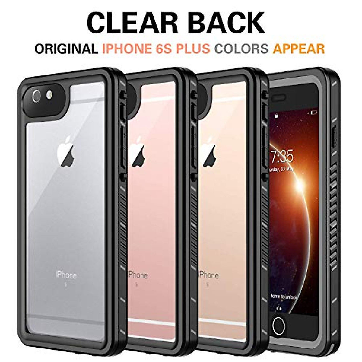 AMILIFECASES iPhone 6 Plus Waterproof Case iPhone 6s Plus Waterproof Case(5.5inch), Huakay IP68 Certified Shockproof Dirtproof Full Body Protection Waterproof for iPhone 6 Plus 6s Plus (Black/Clear)