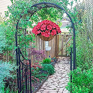 ZFProcess Artificial Flowers Hanging Basket with Begonia Silk Flowers for Outdoor/Indoor, Artificial Plants in Coco Coir Liner Basket Artificial Geranium Flowers for Patio Lawn Garden Decor(Rose Red)