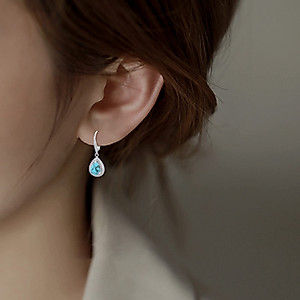 Turquoise Earrings for Women Teen Sterling Silver Leverback Earrings Minimalist Hypoallergenic Earrings for Sensitive Ears Dangle Drop Turquoise Jewelry for Xmas s (CZ-Turquoise)