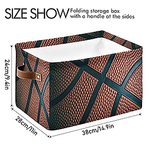 TropicalLife Rectangular Storage Bin Cube Sport Ball Basketball Theme Foldable Organizer Basket with Handles, Collapsible Storage Box for Kids Toy Shelf Closet Nursery