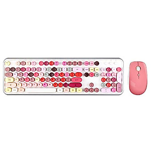 SADES V2020 White Colorful Wireless Keyboard with Round Keycaps,2.4GHz Dropout-Free Connection,Long Battery Life,Cute Wireless Moues for PC/Laptop/Mac