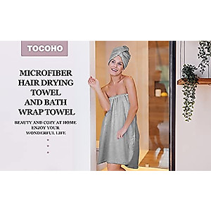 TOCOHO Women Microfiber Bath Wrap Towel and Hair Drying Towel - Adjustable Soft Body Wraps Dress with Hair Towel, Super Absorbent to Quick Drying Hair and Body (Grey)