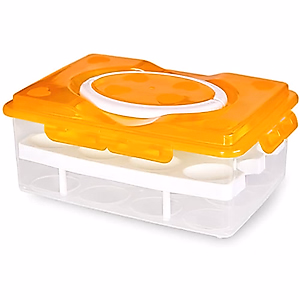 2 Tiers Egg Container Deviled Egg Carrier Eggs Holder with Handle Fridge Freezer Storage by DELIFUR (Orange)