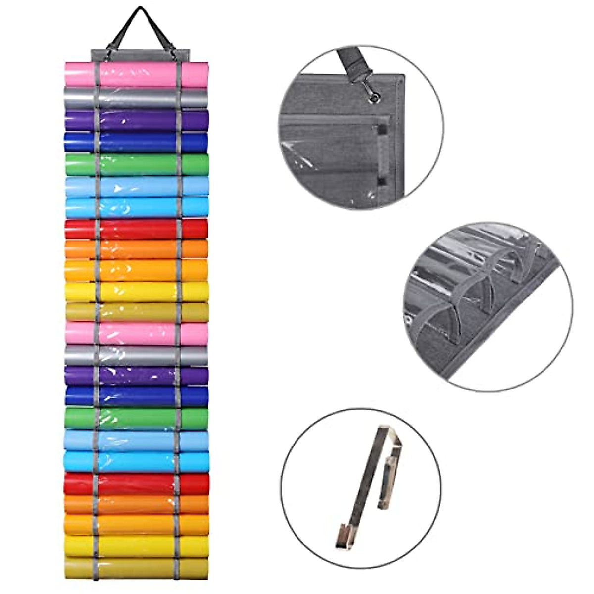 AROUY Vinyl Storage Organizer - Vinyl Roll Holder Wall Mount/Over The Door, Craft Vinyl Storage Rack, Hanging Organizer Storage with 24 Roll Compartments (24 - Gray)