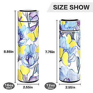 CaTaKu Yellow Butterfly Flower Water Bottle Insulated 16 oz Stainless Steel Flask Thermos Bottle for Coffee Water Drink Reusable Wide Mouth Vacuum Travel Mug Cup