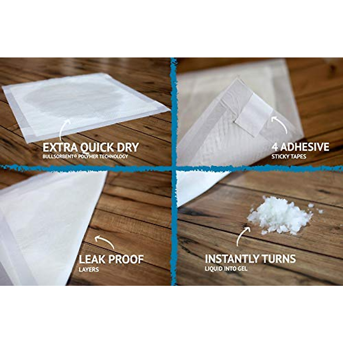 Bulldogology Puppy Pee Pads with Adhesive Sticky Tape (24x24) Large Premium Dog Pads - 6 Layer Dog Training Pads and Pet Wee Pads with Bullsorbent Tech (50-Count, White)