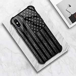 ZHEGAILIAN Case Compatible with iPhone XR Case,Black and White American Flag Case,Tempered Glass Back+Soft Silicone TPU Shock Protective Case for iPhone XR Case.