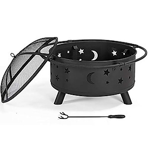 Yaheetech Fire Pit 30in Fire Pits for Outside Wood Burning Outdoor Fireplace with Spark Screen, Poker for Bonfire Patio Backyard Garden Picnic