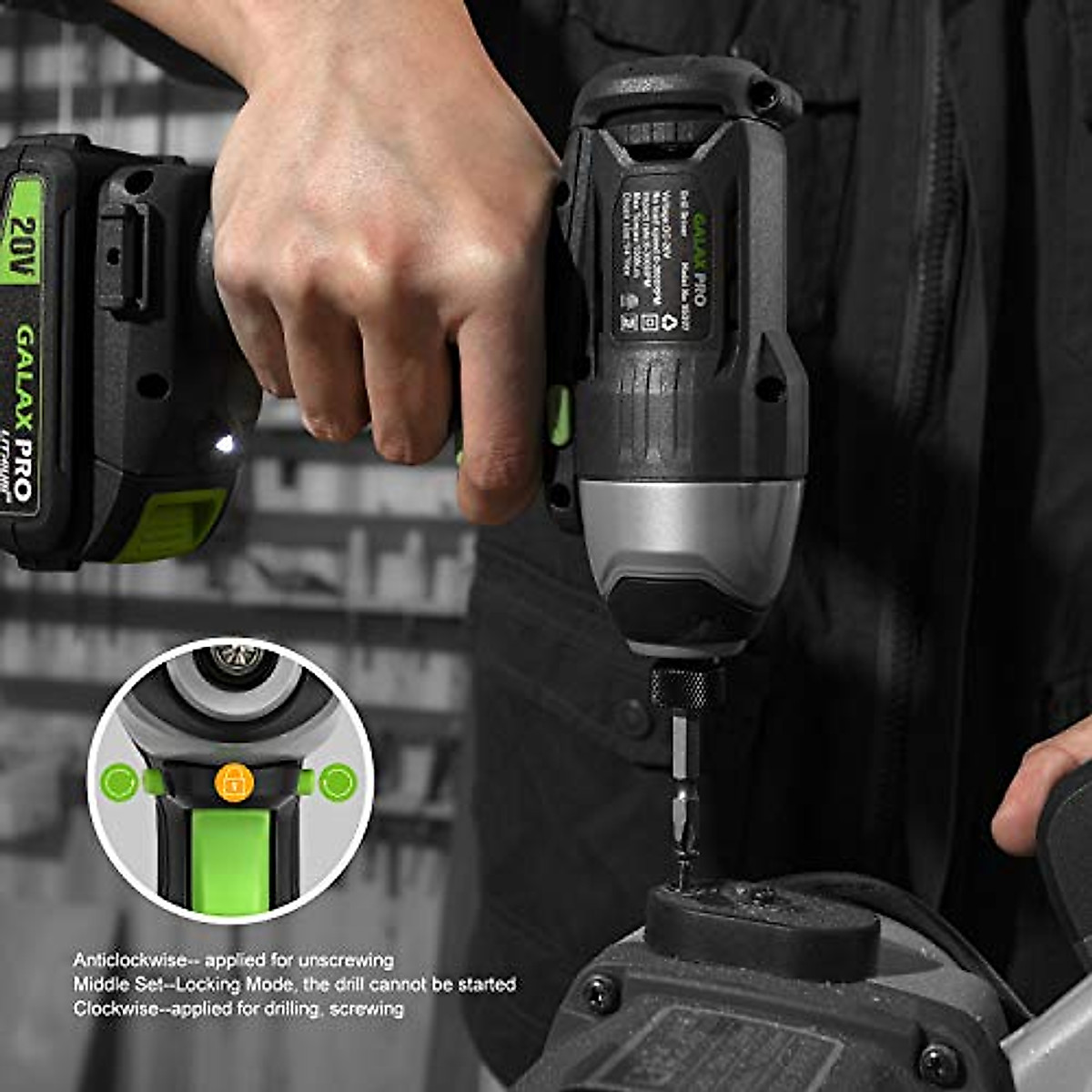GALAX PRO Impact Driver 20 V Lithium Ion 1/4" Hex Cordless Driver with LED Work Light, 6 Pieces Screwdriver Bits, Variable Speed (0-2800 RPM)- 1.3 Ah Battery and Charger Included