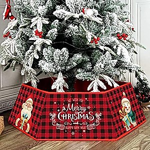 DmHirmg Christmas Tree Collar,Red and Black Christmas Tree Collar for Artificial Trees,Hexagonal Base Tree Skirt with 6 Different Patterns for Christmas Decorations Holiday Party