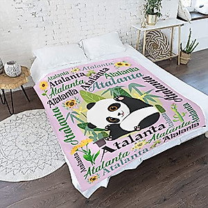 Flowers and Funny Panda Personalized Blanket with Name Soft Fleece Throw Blankets for Men Women Birthday Wedding Gift 50X60 inch