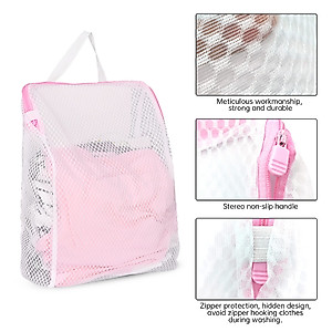 Nufiwra 4Pcs Large Mesh Laundry Bags with Handles, 15.7 x 11.8 Inch Side Widening Zippered Delicate Bag for Washing Machine, Ideal for Washing Socks, Baby Items, Lingerie, Travel Garments