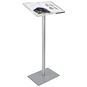 Displays2go CLRLECBNDS Floor Standing Speaking Podium, Slanted Top, Quick Assembly, Silver