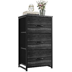 Nicehill Nightstand, Dresser with 3 Drawers, Bedside Table Chest of Drawers, Small Dresser for Bedroom, Kids' Room, Closet, Kids Dresser with Wooden Top Steel Frame, Modern, Black Wood Grain