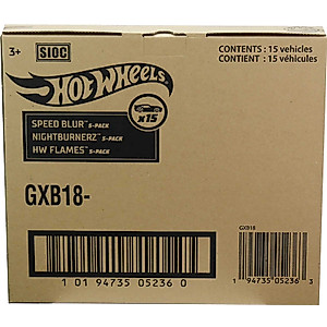 Hot Wheels Fast Pack Bundle with 15 Cars, 3 5-Packs of 1:64 Scale Racing Vehicles Themed Speed Blur, Nightburnerz & HW Flames, Gift for Collectors & Kids 3 & Up [Amazon Exclusive]