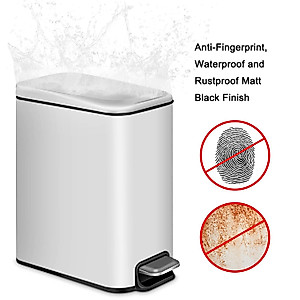 H+LUX Small Garbage Can with Soft Close Lid,Slim Trash Can for Bathroom,Office,Bedroom,5L/1.3Gal,White
