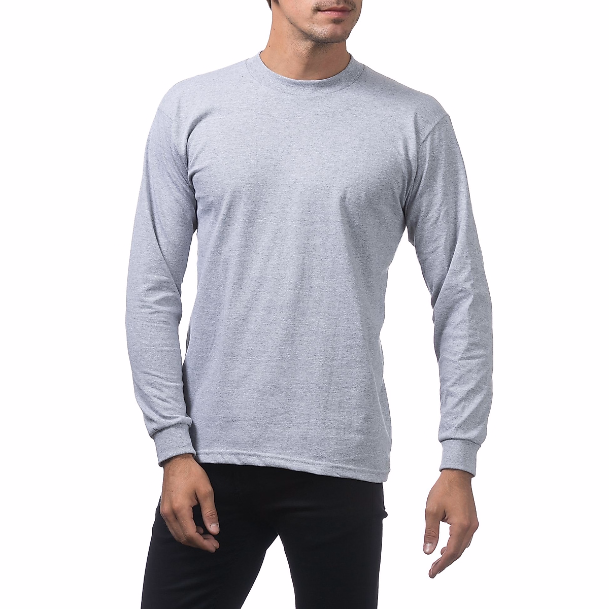 Pro Club Men's Heavyweight Cotton Long Sleeve Crew Neck T-Shirt, Heather Gray, 2X-Large