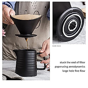 Ceramic Pour Over Coffee Maker, V60 Dripper & Decanter, Hand Brewer Durable Pot, Cone Funnel Coffee Drip with Black Coffee Filter Pot 1-2 Cup