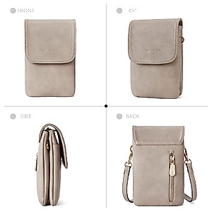 BOSTANTEN Vegan Leather Small Crossbody Bags for Women Designer Cell Phone Bag Wallet Purses Adjustable Strap Retro Grey