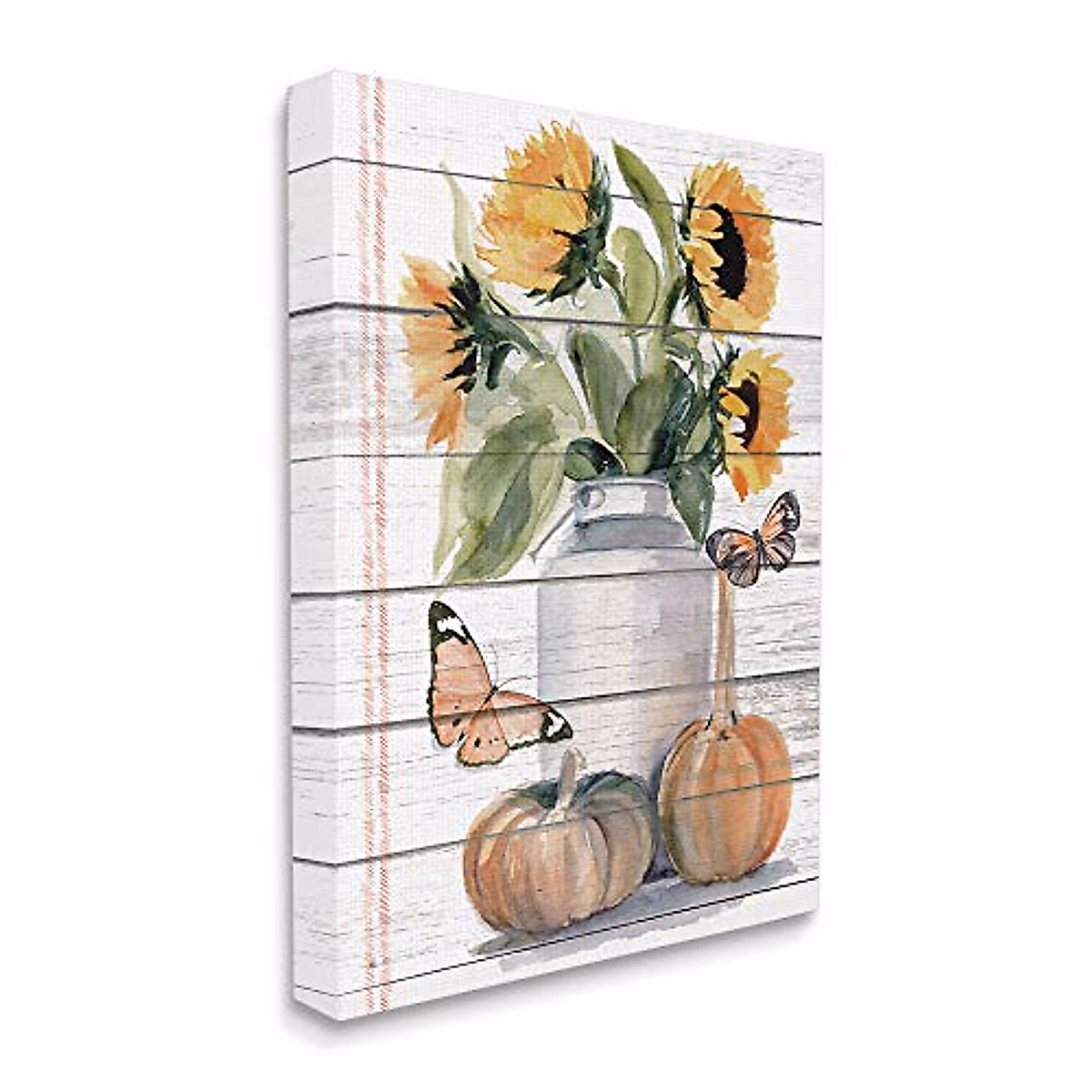 Stupell Industries Autumn Sunflower Jar Orange Monarch Butterflies, Designed by Jennifer Paxton Parker Canvas Wall Art, 16 x 20, Off-White