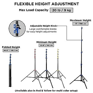 Flashpoint 13' Blue Color Coded Pro Air Cushioned Heavy Duty Light Stand for Photography, Lightwight, Portable and Durable Photography Light Stand Tripod is Suitable for Pro Photography