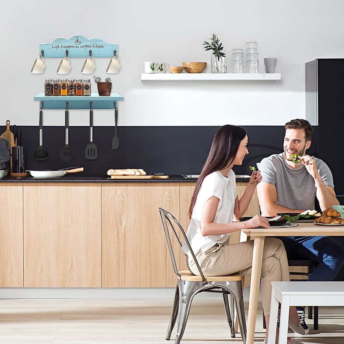 Ismosm Coffee Cup Holder 2 Pcs Kitchen Wall Decor Coffee Mug Holder with 8 Sturdy Hooks Mug Rack for Farmhouse Kitchen Decorations, Coffee Station, Office Decor, Mug Organizer, Mug Display (Brown)