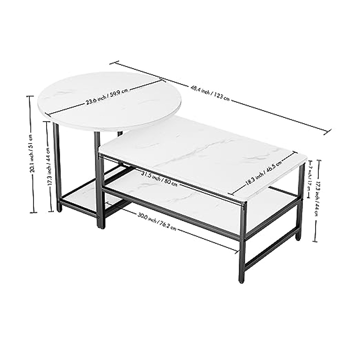 WOHOMO Coffee Table White Modern Coffee Tables for Living Room Detachable 2 Small Coffee Tables Faux White Marble