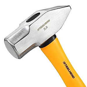 STEELHEAD 5-Piece Fiberglass Handle Hammer & Mallet Set, 16oz Ball-Peen Hammer, 32oz Ball-Pein Hammer, 32oz Rubber Mallet, 3lb Sledge Hammer, 3lb Cross-Pain Hammer, Metal Working, USA-Based Support