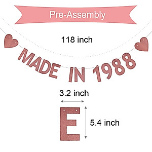 XIAOLUOLY Rose Gold Glitter Banner,Pre-Strung,Funny 35th Birthday Party Decorations Bunting Sign Backdrops,Made In 1988