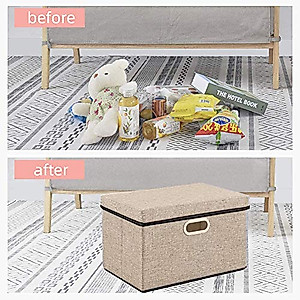 Foldable Fabric Storage Bins with Lids [3-Pack]with Removable Lid and Handles Fashionable Decorative Collapsible Linen Organizer Box Used For Clothes Toys Books CDS Home Closet Bedroom Office