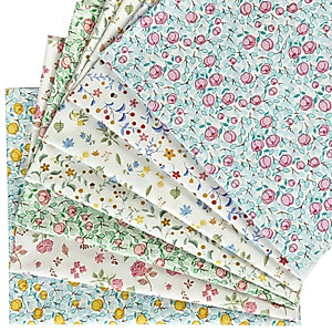 Gnognauq Floral Cotton Fabric Fat Quarter Bundles, 7 Pieces Rose Tulip Pre-Cut Fabric Multi Color Printed Quilting Fabric for Patchwork Sewing Quilting, 18x22 inches