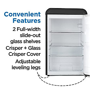 Commercial Cool CCRR4ALB 4.4 Cu. Ft, Vintage Style 2 Slide-Out Glass Shelves Refrigerator, Black