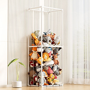 Glaf Stuffed Animal Storage Toy Organizer Corner Plush Zoo Toys Holder Large Standing Kids Shelf with Adjustable Length Elastic Band for Toddler Boys Girls for Bedroom Nursery Play Room