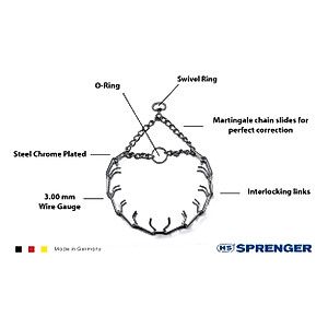 Herm Sprenger Prong Dog Training Collar Ultra-Plus Chrome Plated Steel Pet Pinch Anti Pull Collar for Dogs Made in Germany 22in x 3.0mm (Neck Size up to 18in) Medium