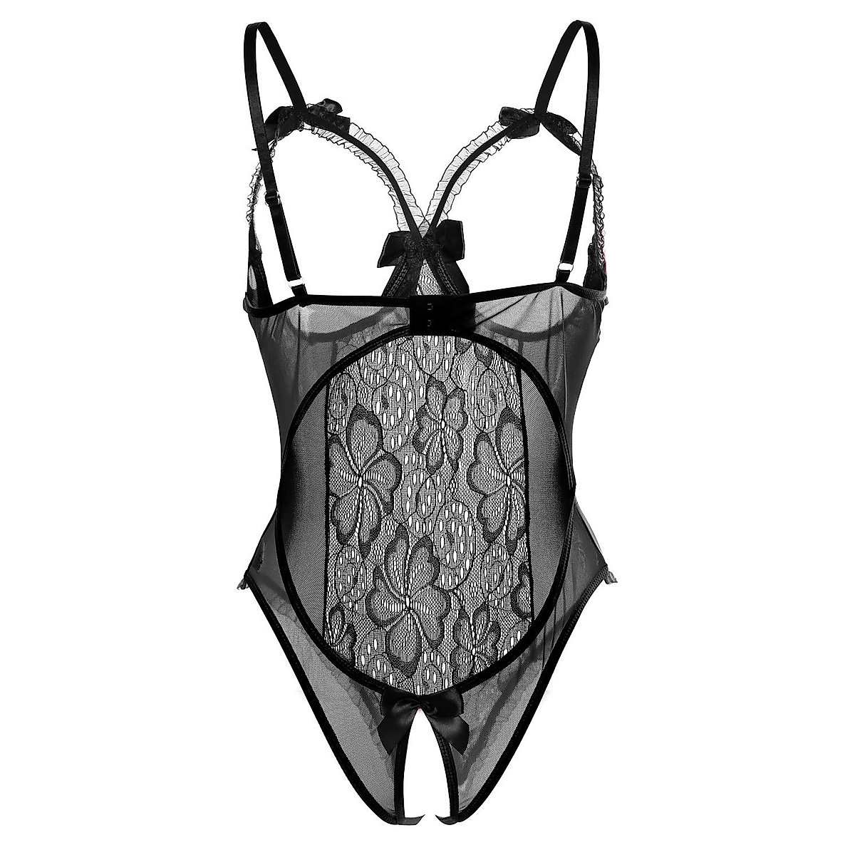 Lingerie for Women One-Piece Teddy Lingerie Sexy Bodysuit Lace Nightie (Black, L)