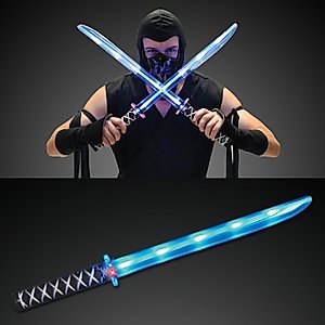 Deluxe Ninja LED Light up Sword with Motion Activated Clanging Sounds (3-Pack)