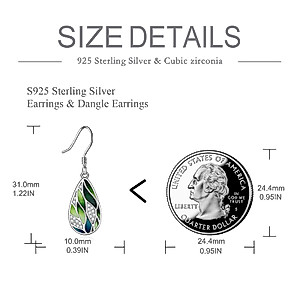 VONALA 925 Sterling Silver Green Earrings for Women Bamboo Leaf Earrings Dangle Enamel Earrings Green Leaf Jewelry Gifts for Her