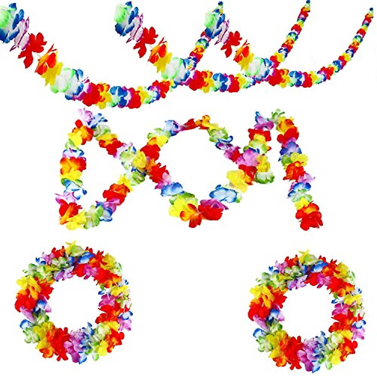 Aneco 6 Packs Colorful Hawaiian Luau Tropical Flower Lei Garland Party Decorations Hawaiian Tropical Party Supplies ,10 Feet Each