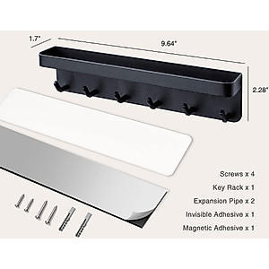 Key Holder Wall Mounted with 6 Hooks, Self Adhesive Metal Key Rack with Mail Organizer Tray, Key Hanger for Entryway Hallway Kitchen Farmhouse Decor